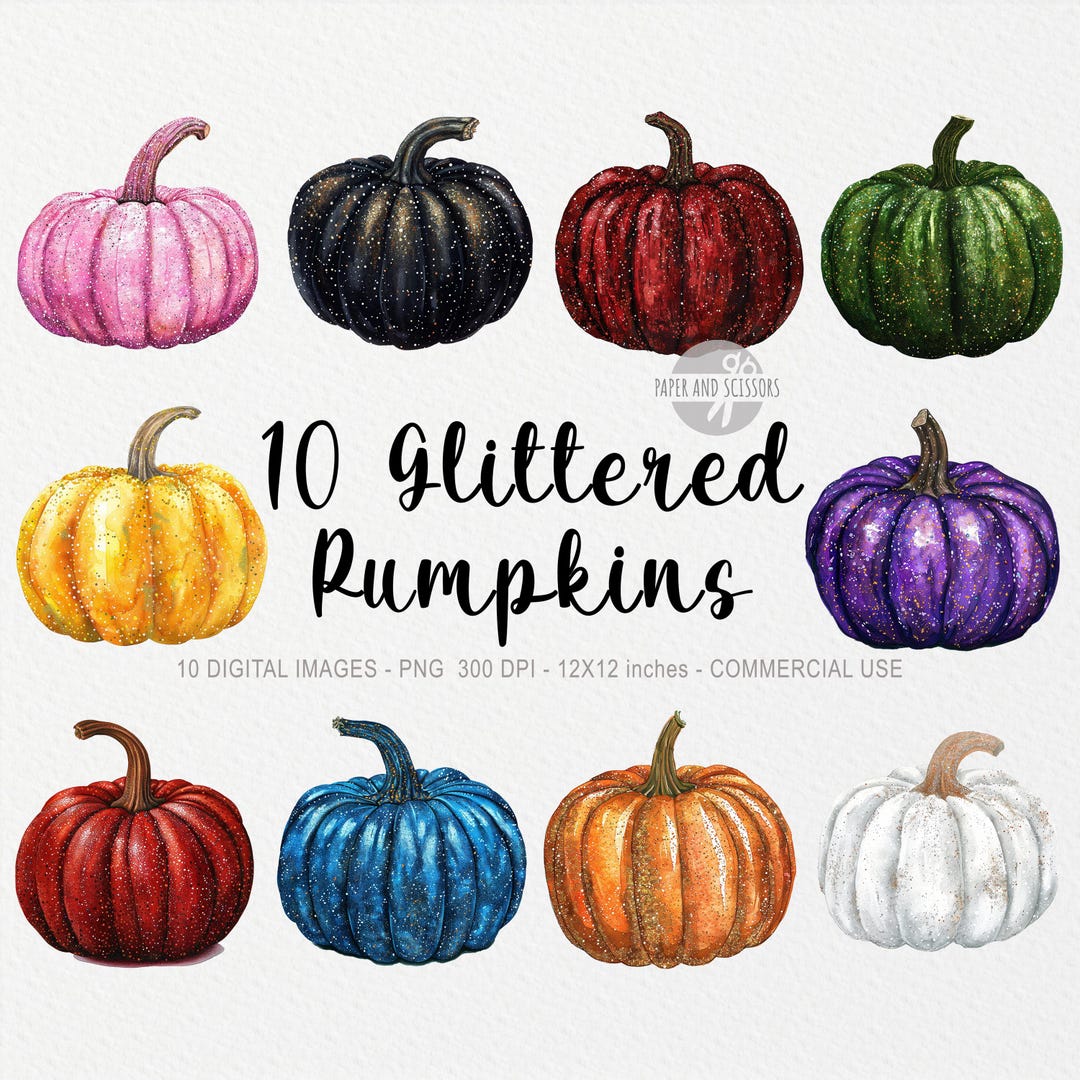 10 Glittered Pumpkin Cliparts, Halloween PNG, Fall Design Png ...