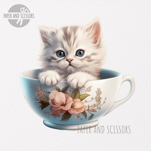 Kittens in Cups Clipart, Kittens PNG, Kittens Illustration, Cat Clipart ...