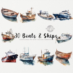 30 Boats and Ships Clipart, Boat PNG, Ship Illustration, Watercolor ...