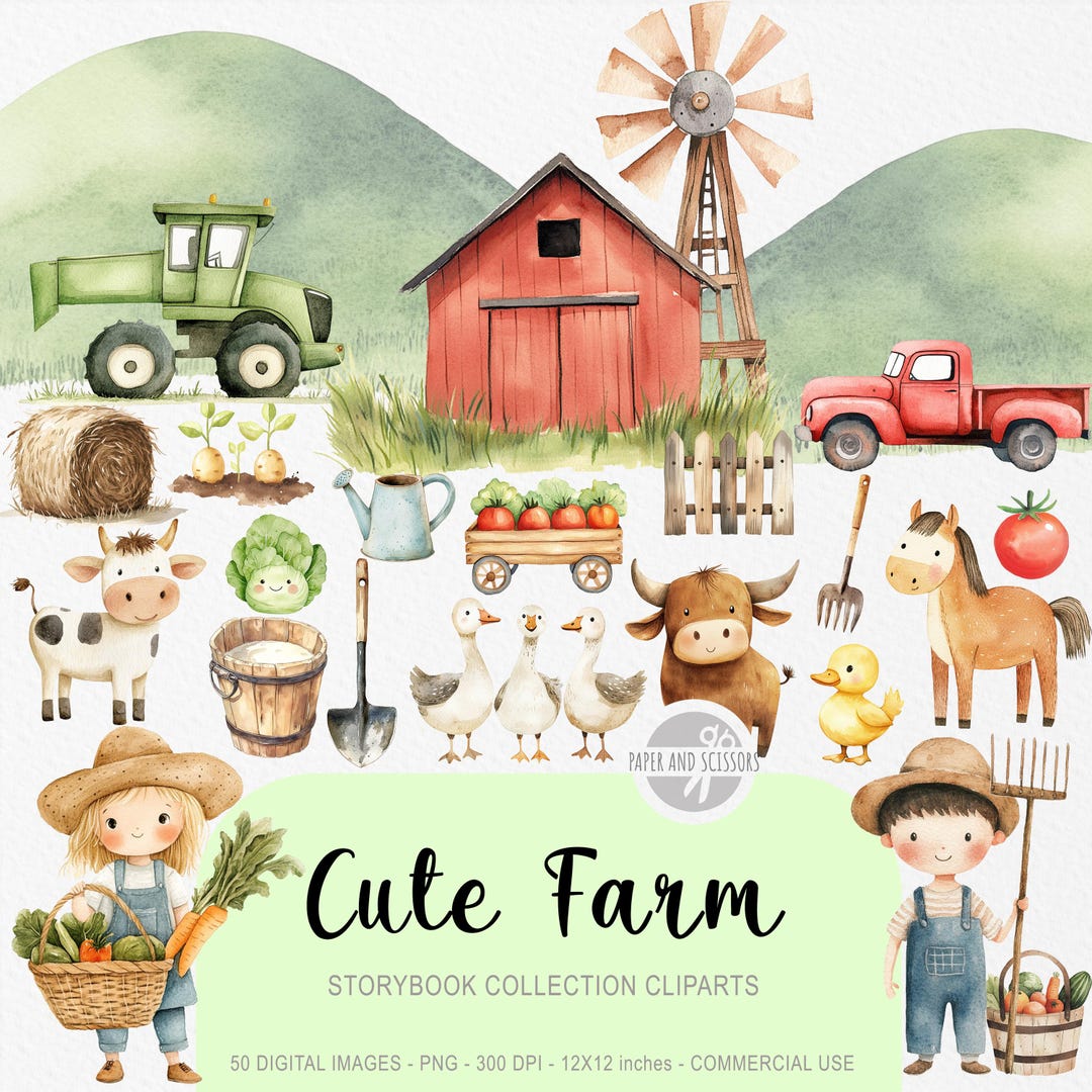 50 Cute Farm Cliparts, Watercolor Storybook PNG, Cottage Life, Cute ...