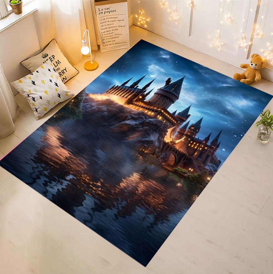 Hogwarts Castle Rug, Wizard School Carpet, Magic Decor Rug, Fantasy ...