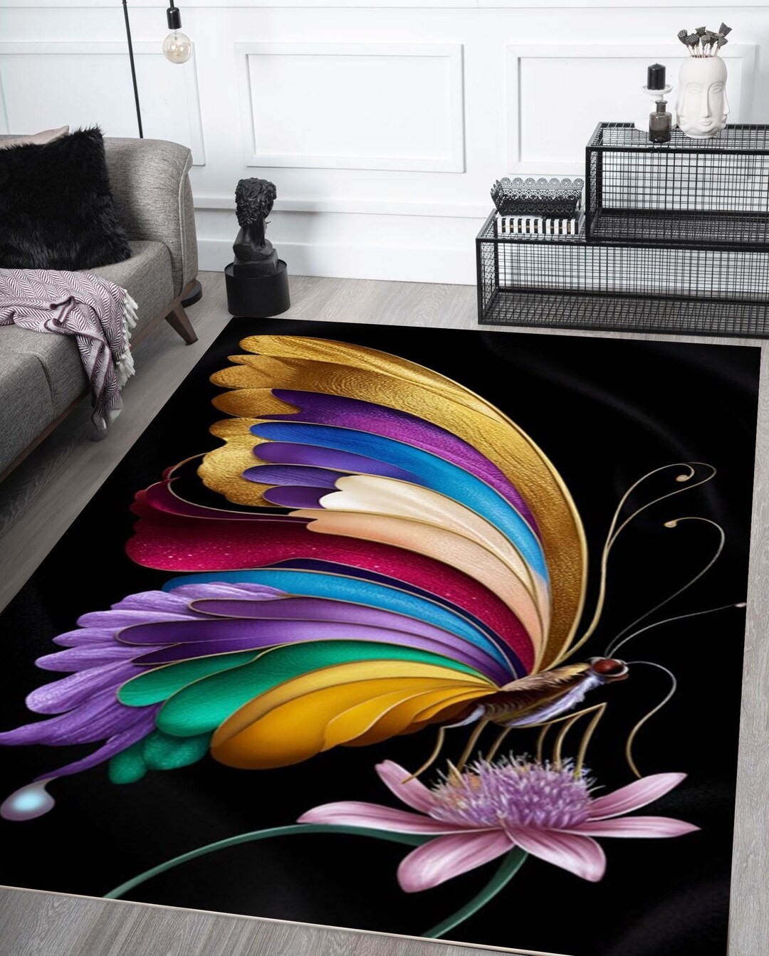 Pride Butterfly Rug, Rainbow Wing Rug, Washable Non-slip Mat, Soft Cozy ...