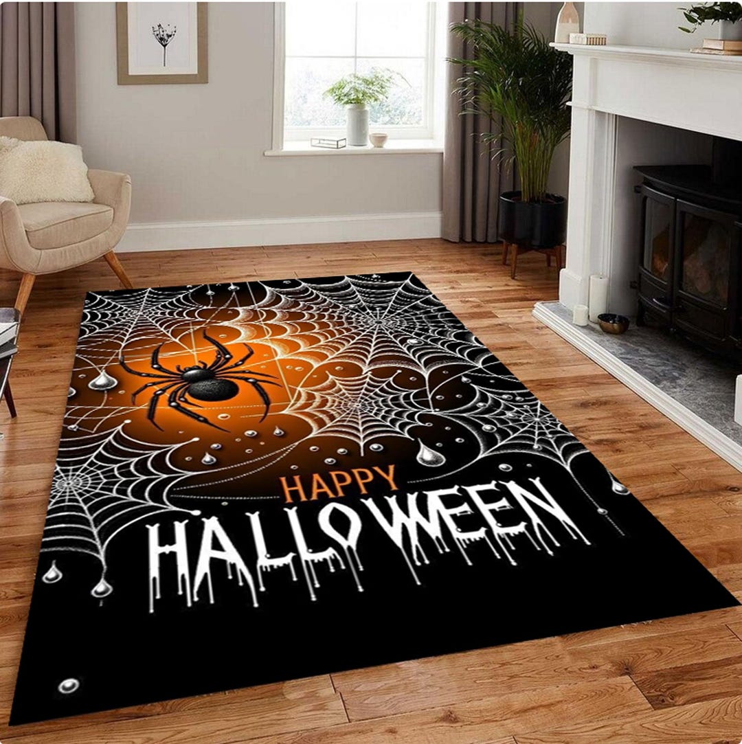 Spider Web Halloween Rug, Bold Happy Halloween Carpet, Washable Non ...