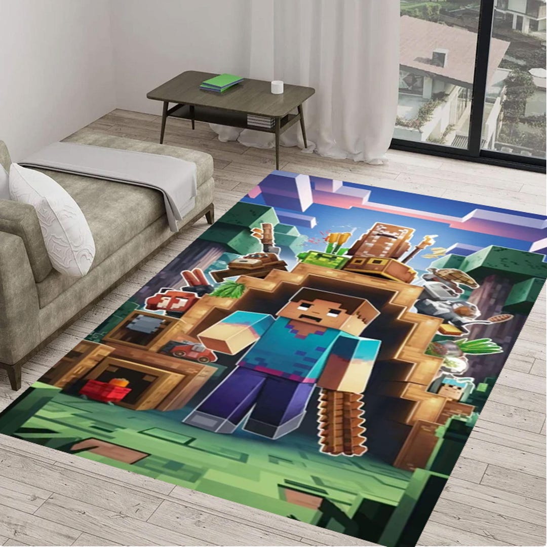 Minecraft Survival Rug, Gaming Room Mat, Kids Room Carpet, Washable Rug ...