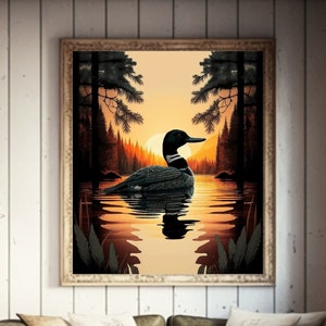 Printable Wall Art, Loon Lake, Loon Digital Download, Common Loon, Loon ...