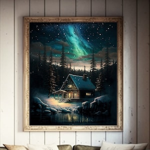 Printable Wall Art, Northern Lights Art, Winter Scene, Forestcore ...