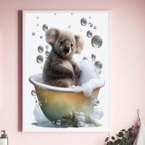 Printable Art, Cute Koala, Animal in Bathtub, Koala Bear Bathroom Wall ...
