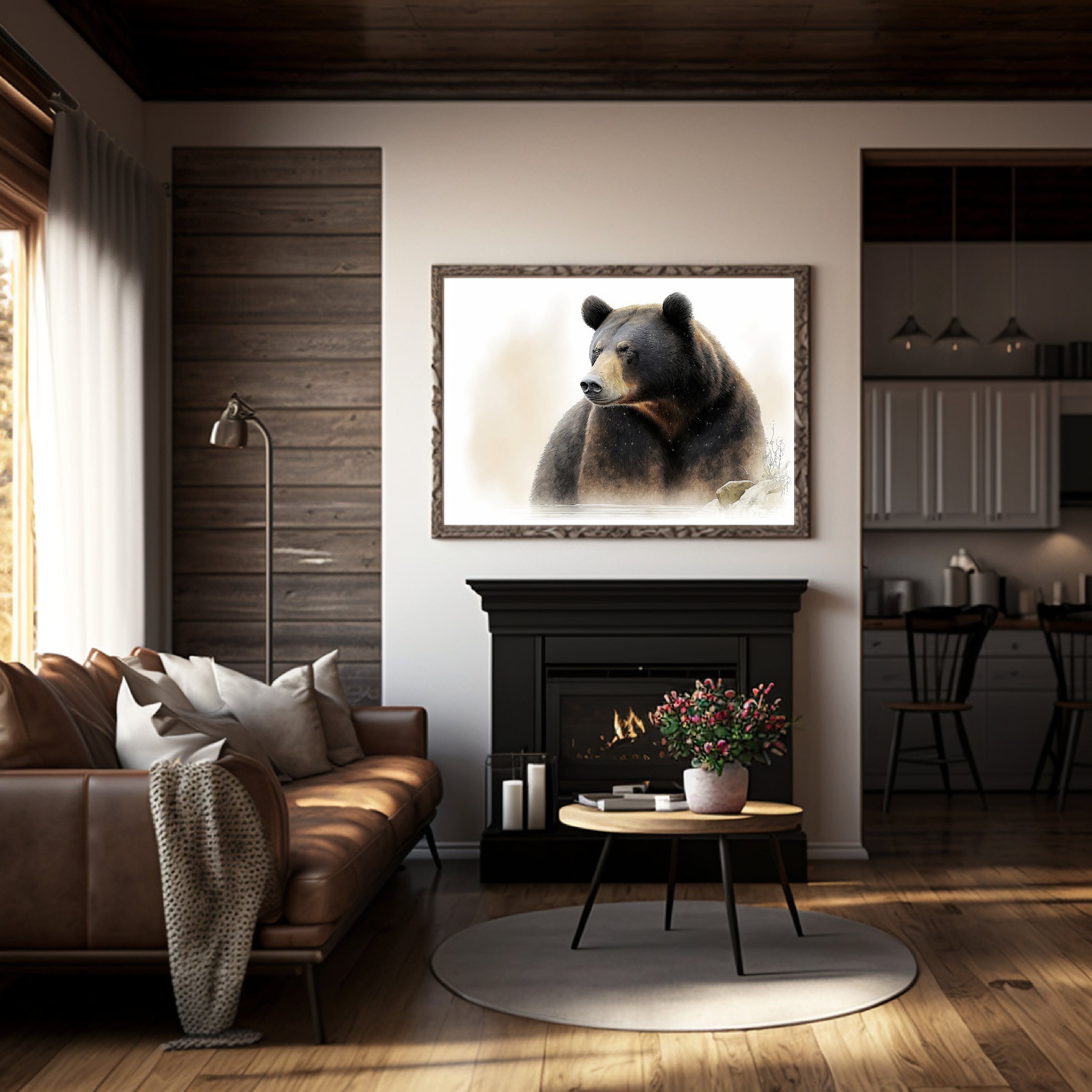 Printable Wall Art, Black Bear Decor, Nature Inspired Decor, Log Cabin ...
