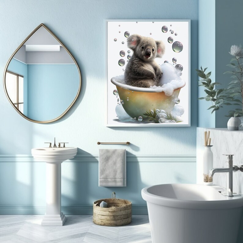 Printable Art, Cute Koala, Animal in Bathtub, Koala Bear Bathroom Wall ...