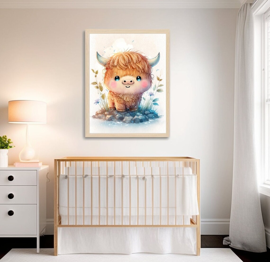 Baby Highland Calf, Printable Nursery Wall Art, Nursery Farm Animals ...