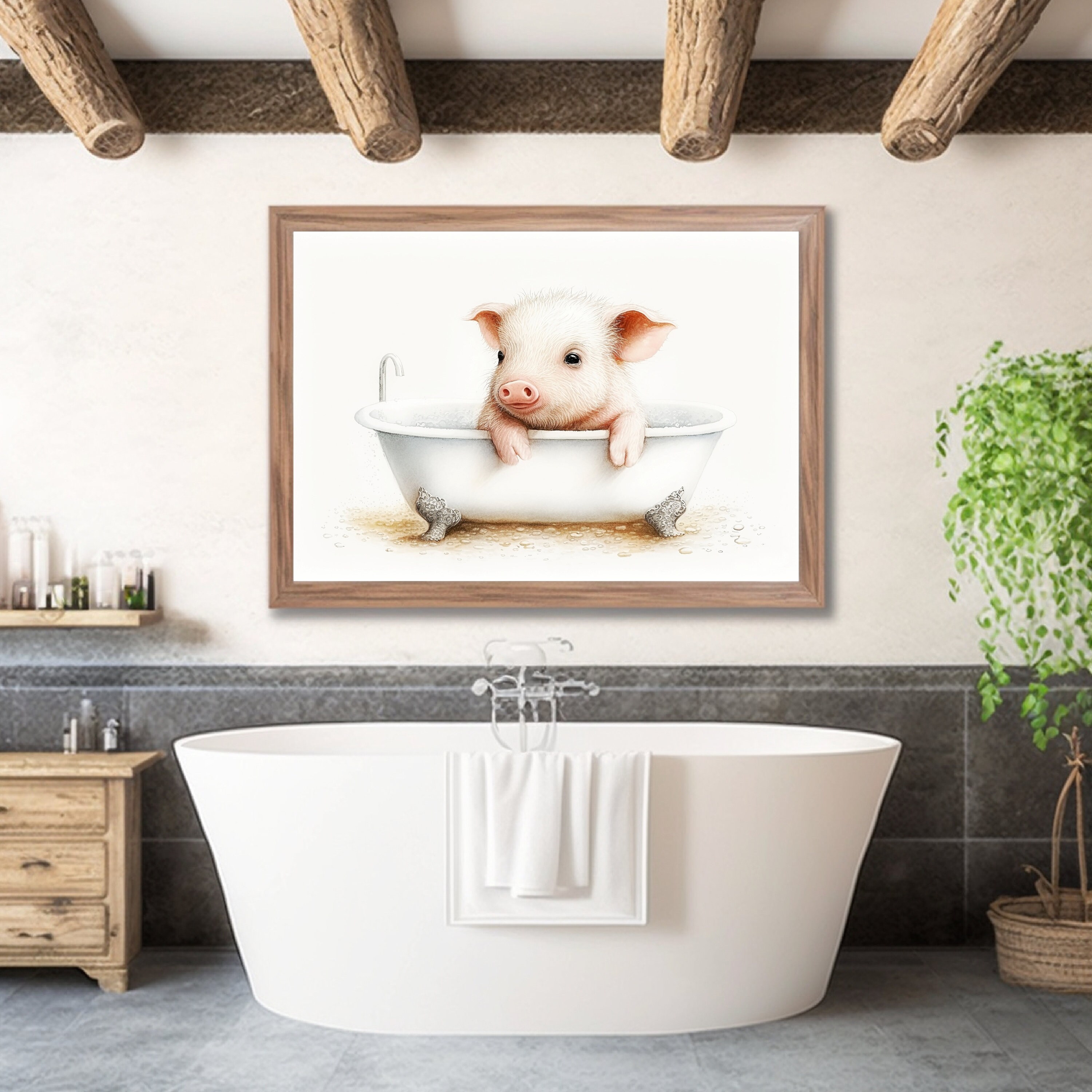 Printable Art, Cute Pig Bathroom Wall Art, Pig in Bathtub Decor, Animal ...