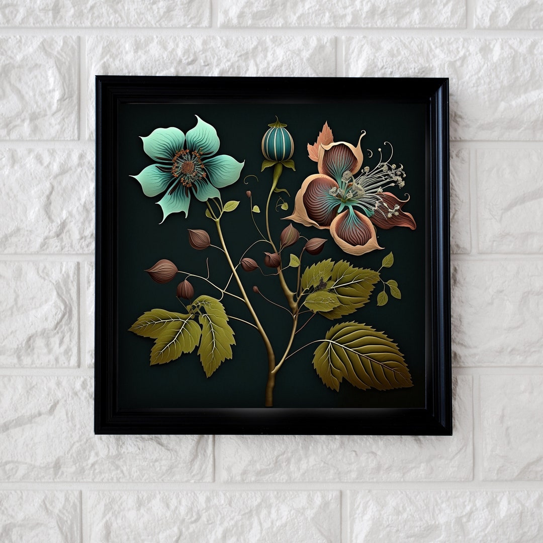 Printable Wall Art, Dark Floral Wall Art, Turquoise and Black Wall Art ...