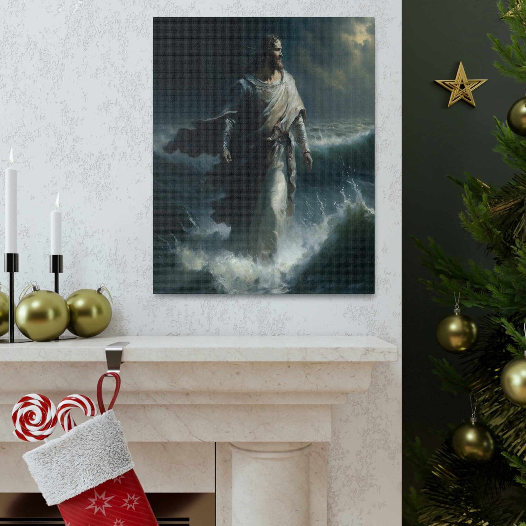 Jesus in the Storm, Wall Canvas Art, Christian Art, Jesus Walking on ...