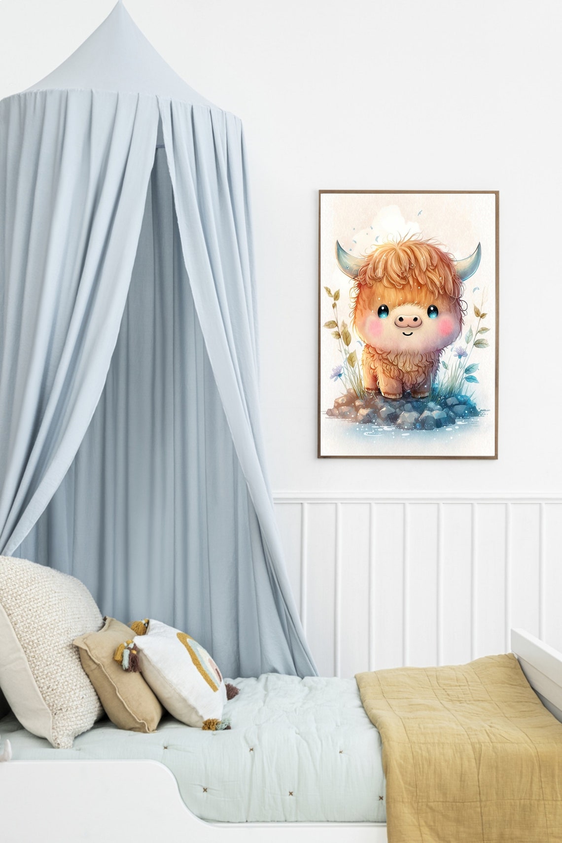 Baby Highland Calf, Printable Nursery Wall Art, Nursery Farm Animals ...