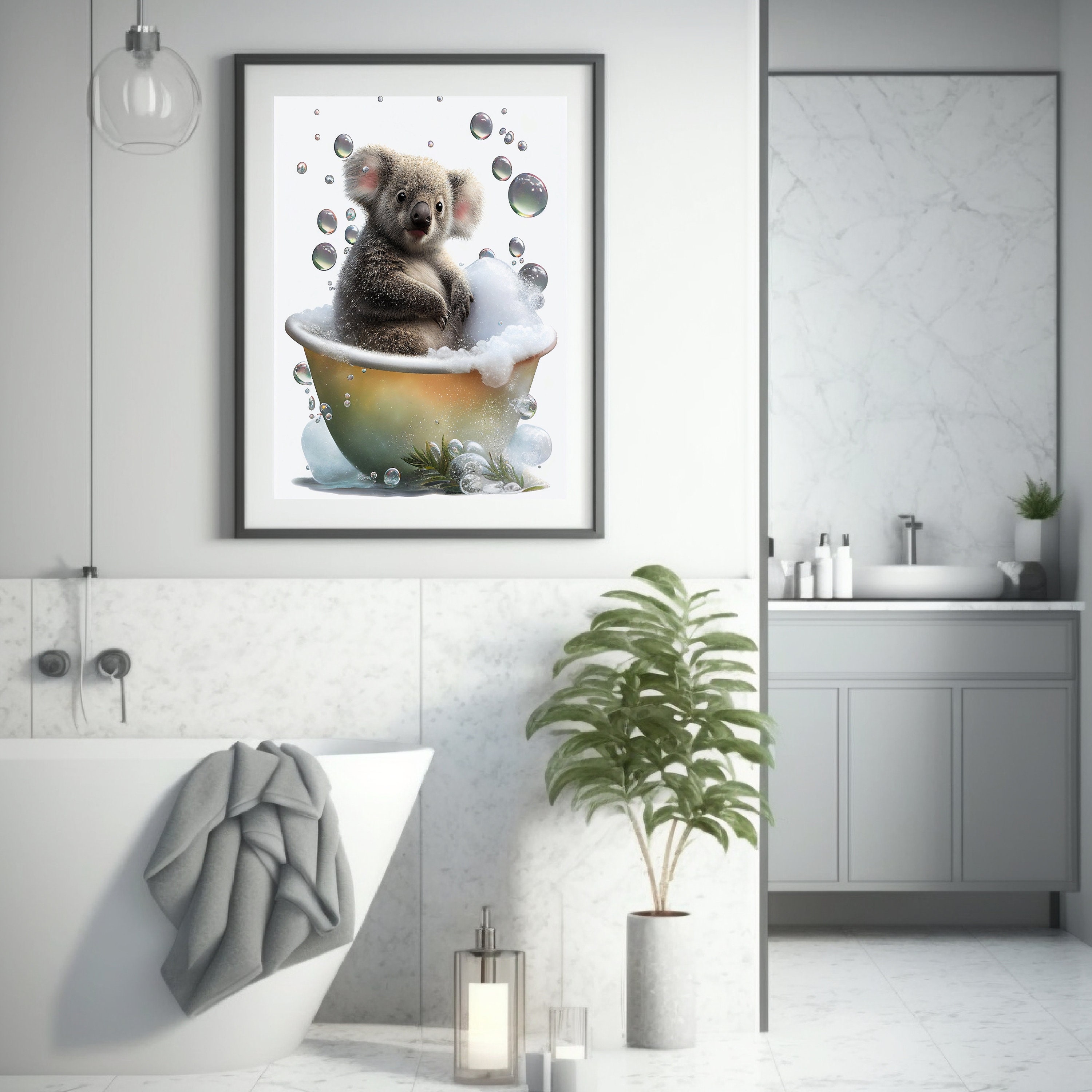Printable Art, Cute Koala, Animal in Bathtub, Koala Bear Bathroom Wall ...