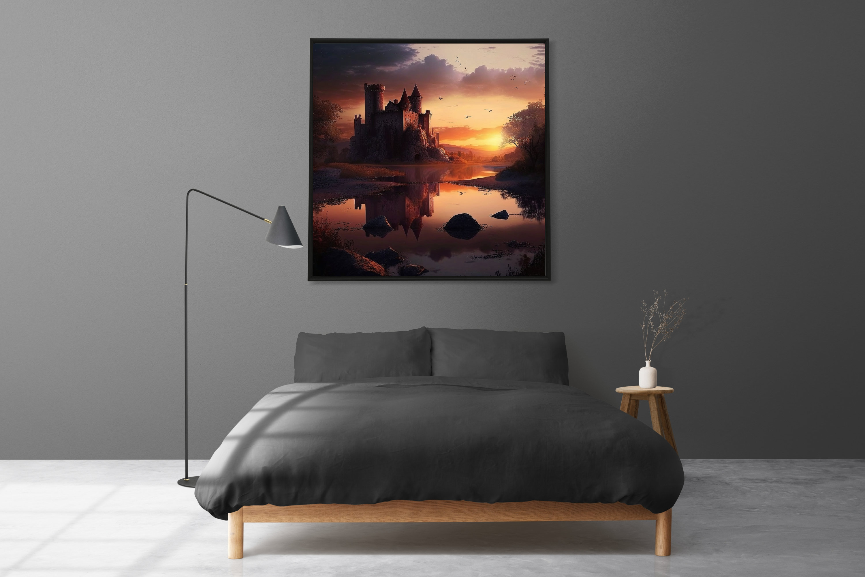 Moody Castle Print, Beautiful Sunset, Riverside, High Fantasy, Digital ...