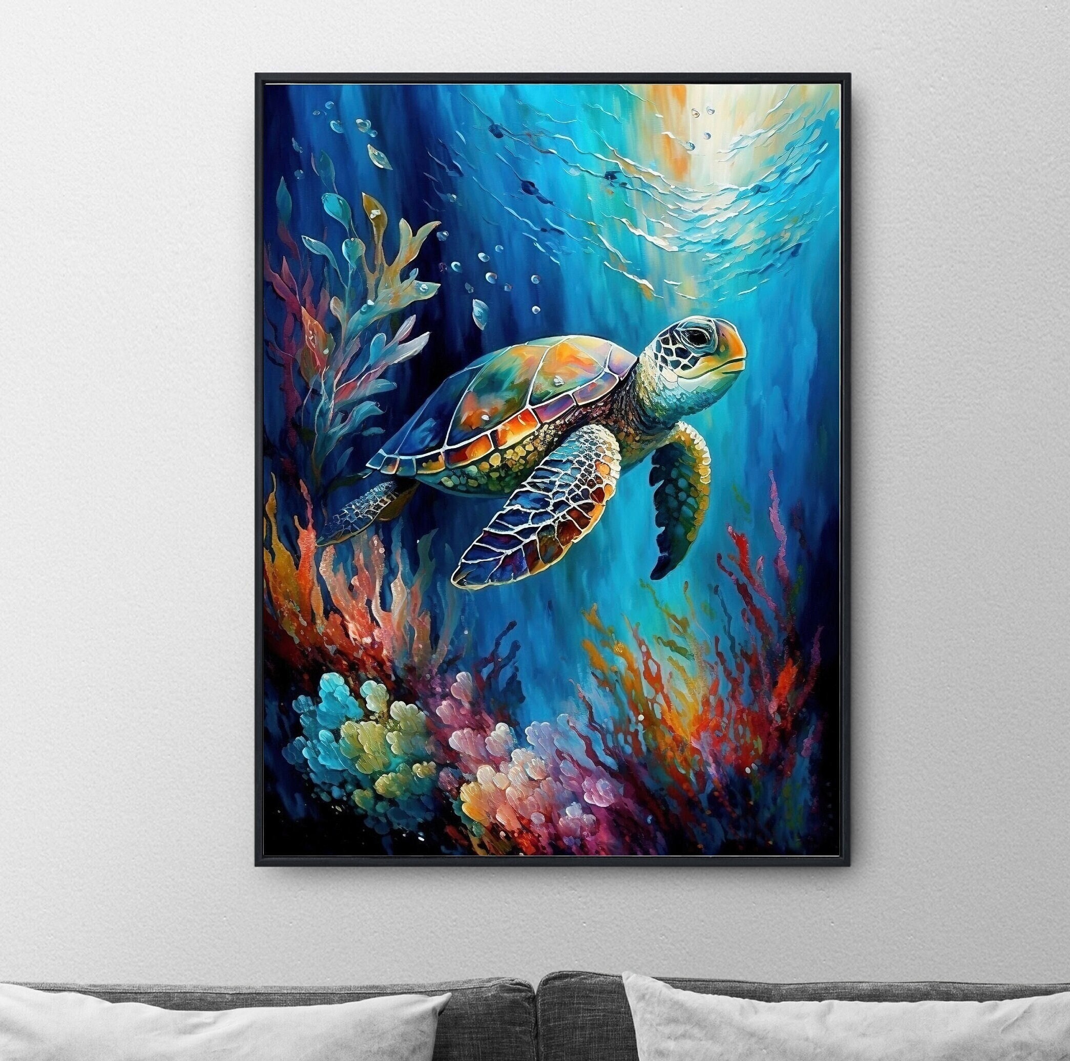 Printable Wall Art, Sea Turtle Art, Turtle Lover Gifts, Abstract Ocean ...