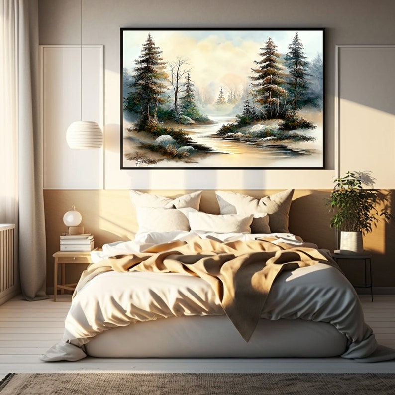 Printable Art, Lazy River, Pine Tree Wall Art, Nature Inspired Decor ...