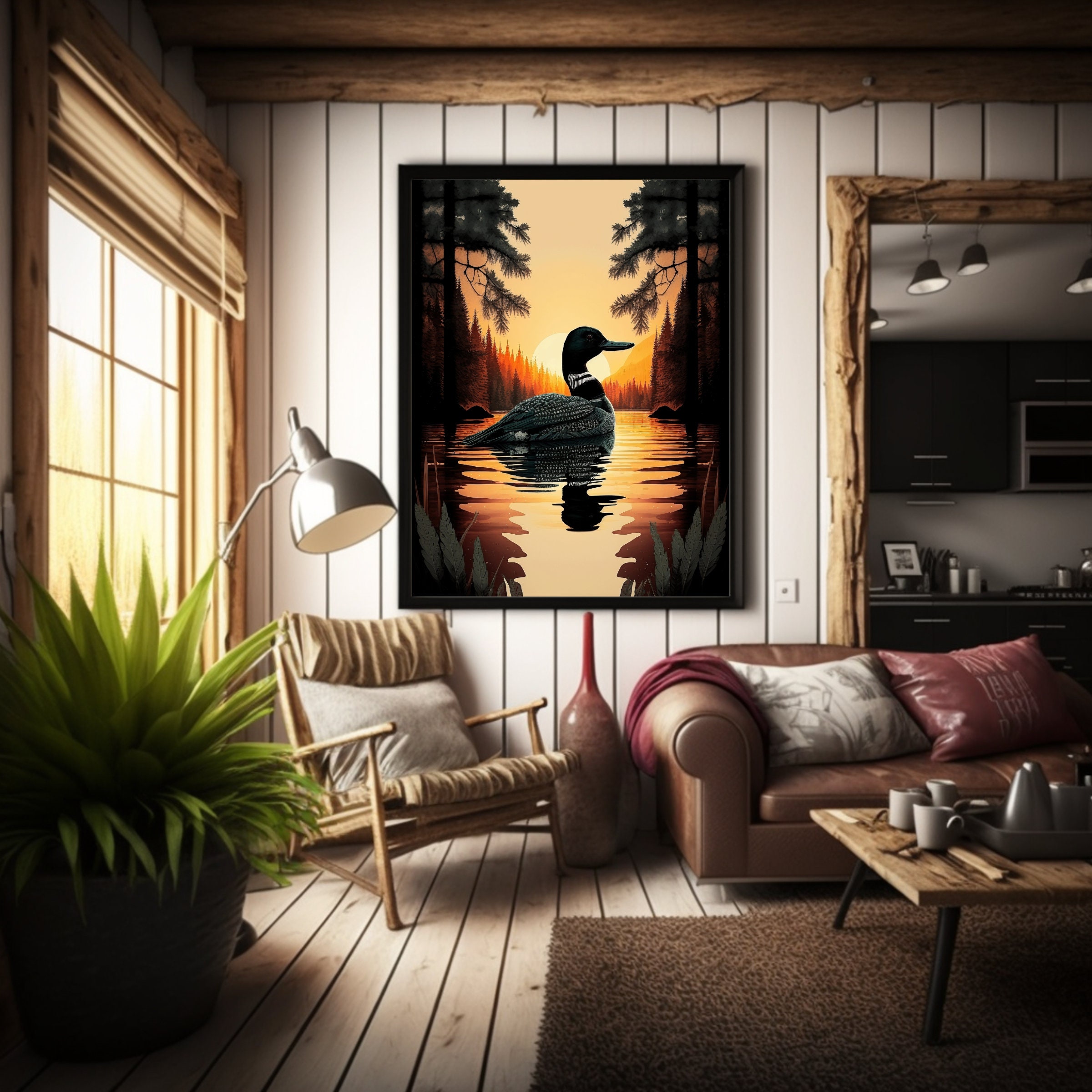 Printable Wall Art, Loon Lake, Loon Digital Download, Common Loon, Loon ...