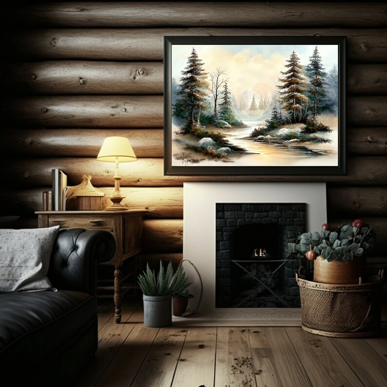 Printable Art, Lazy River, Pine Tree Wall Art, Nature Inspired Decor ...