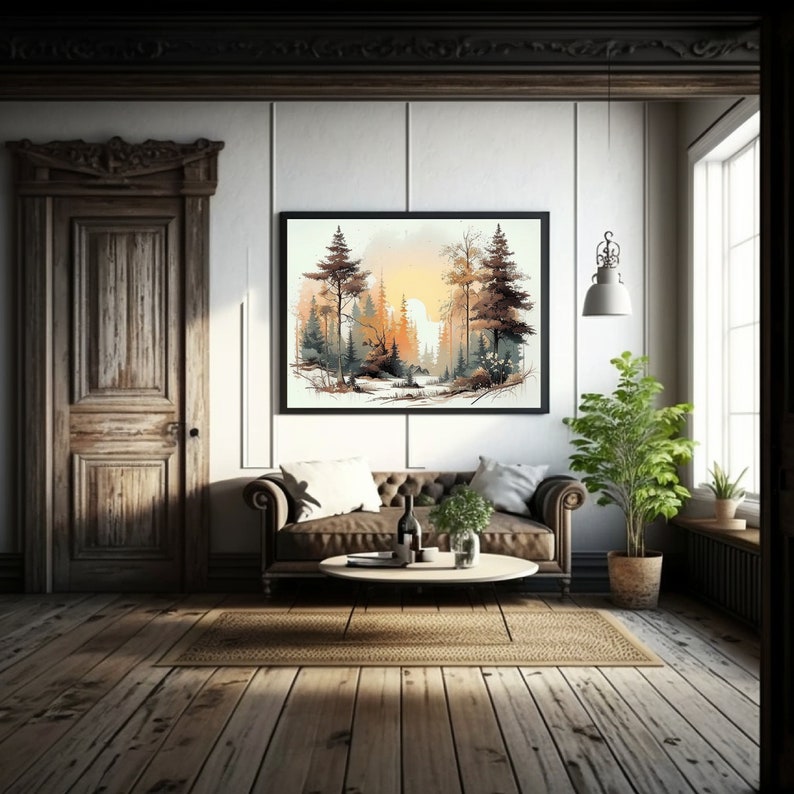 Printable Art, Nature Inspired Decor, Forestcore, Pine Tree Art, Log ...