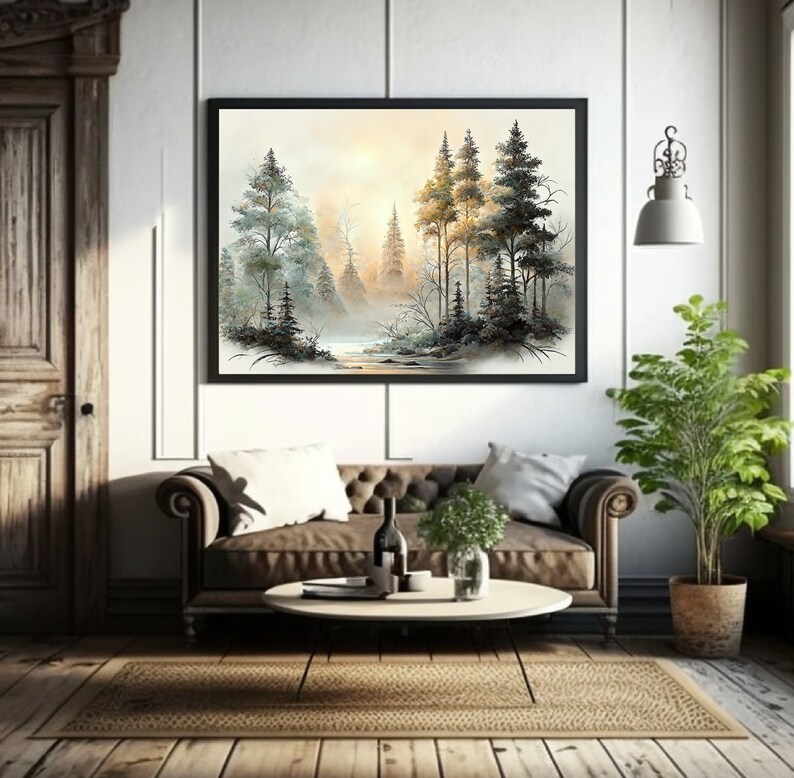 Printable Art, Foggy Forest Wall Art, Nature Inspired Decor, Pine Tree ...