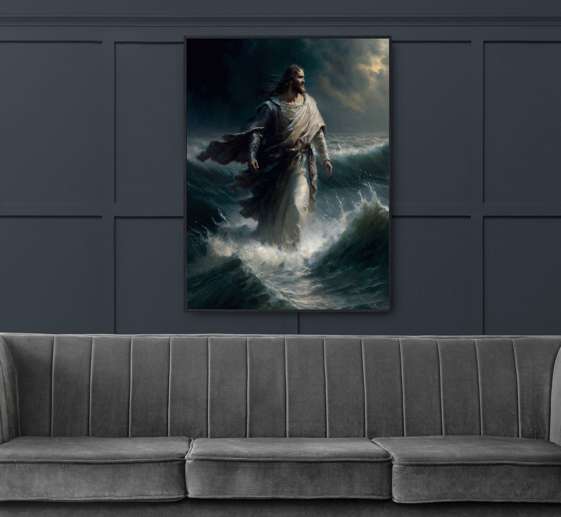 Printable Wall Art, Jesus in the Storm, Christian Artwork, Biblical ...