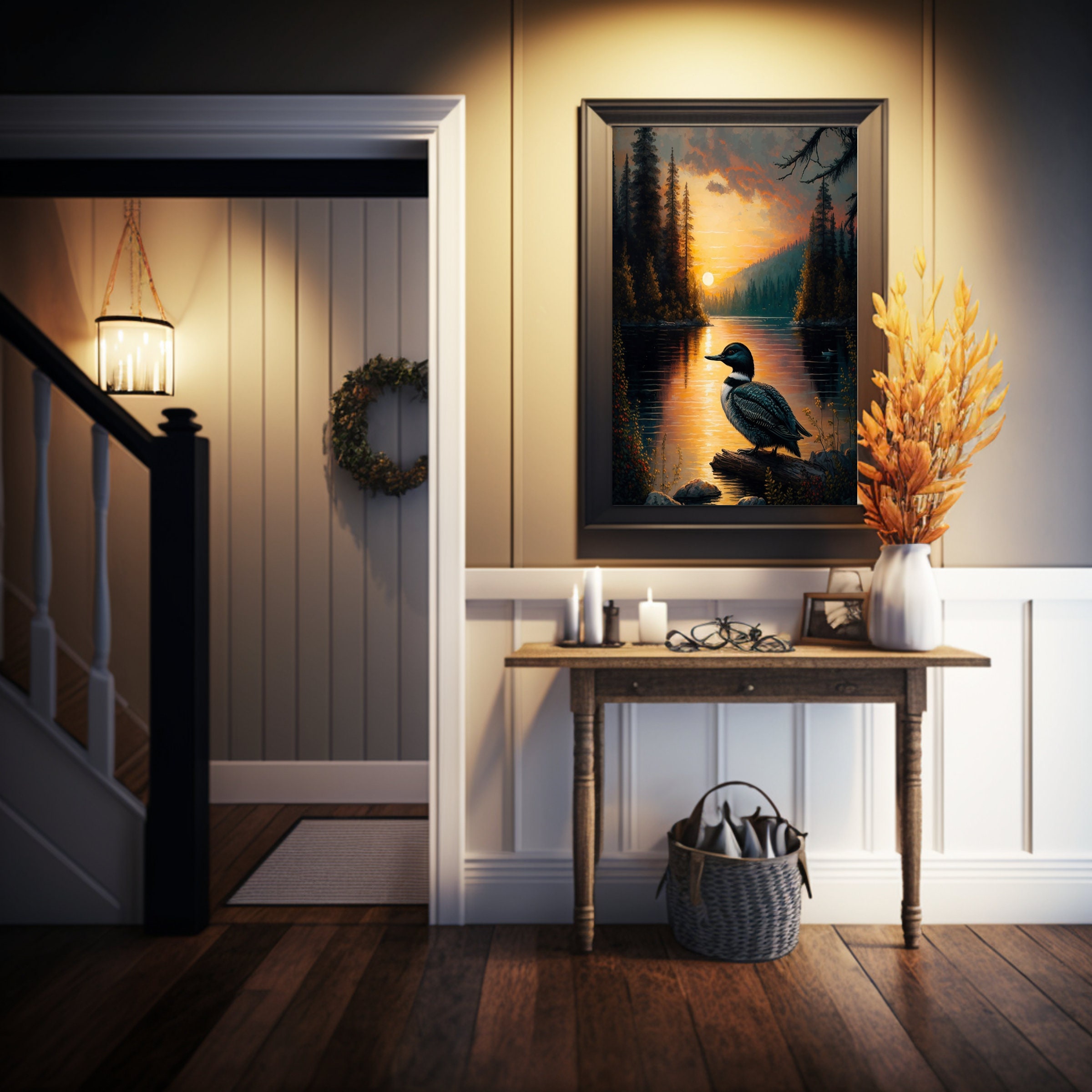 Printable Wall Art Sunset Loon Lake Common Loon Loon Decor - Etsy