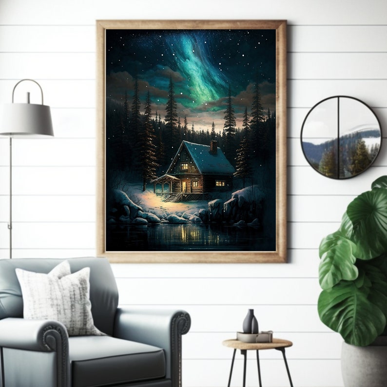 Printable Wall Art, Northern Lights Art, Winter Scene, Forestcore ...