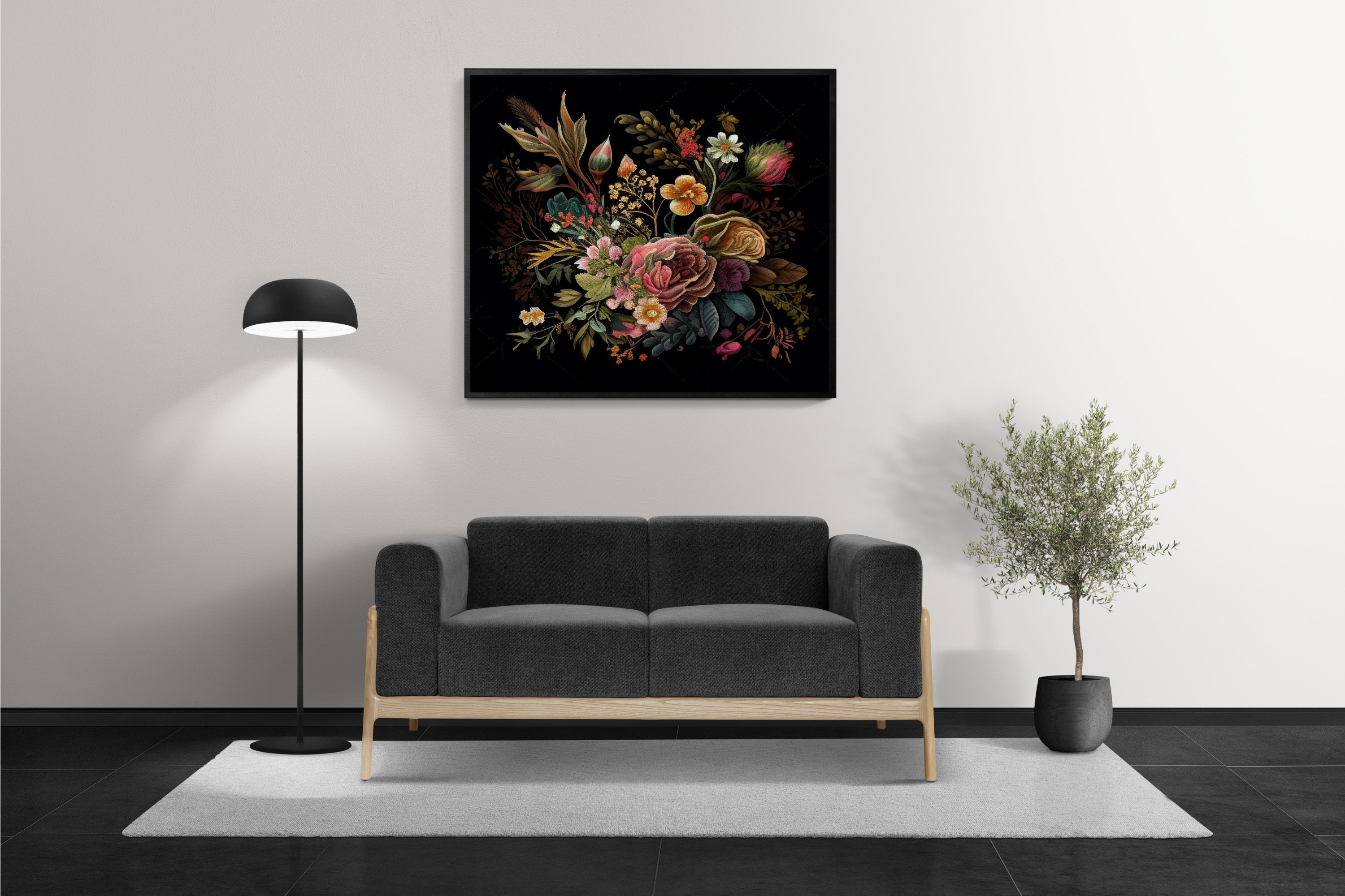 Bold Black Floral Art, Moody, Bohemian Florals, Boho, Botanicals, Drama ...