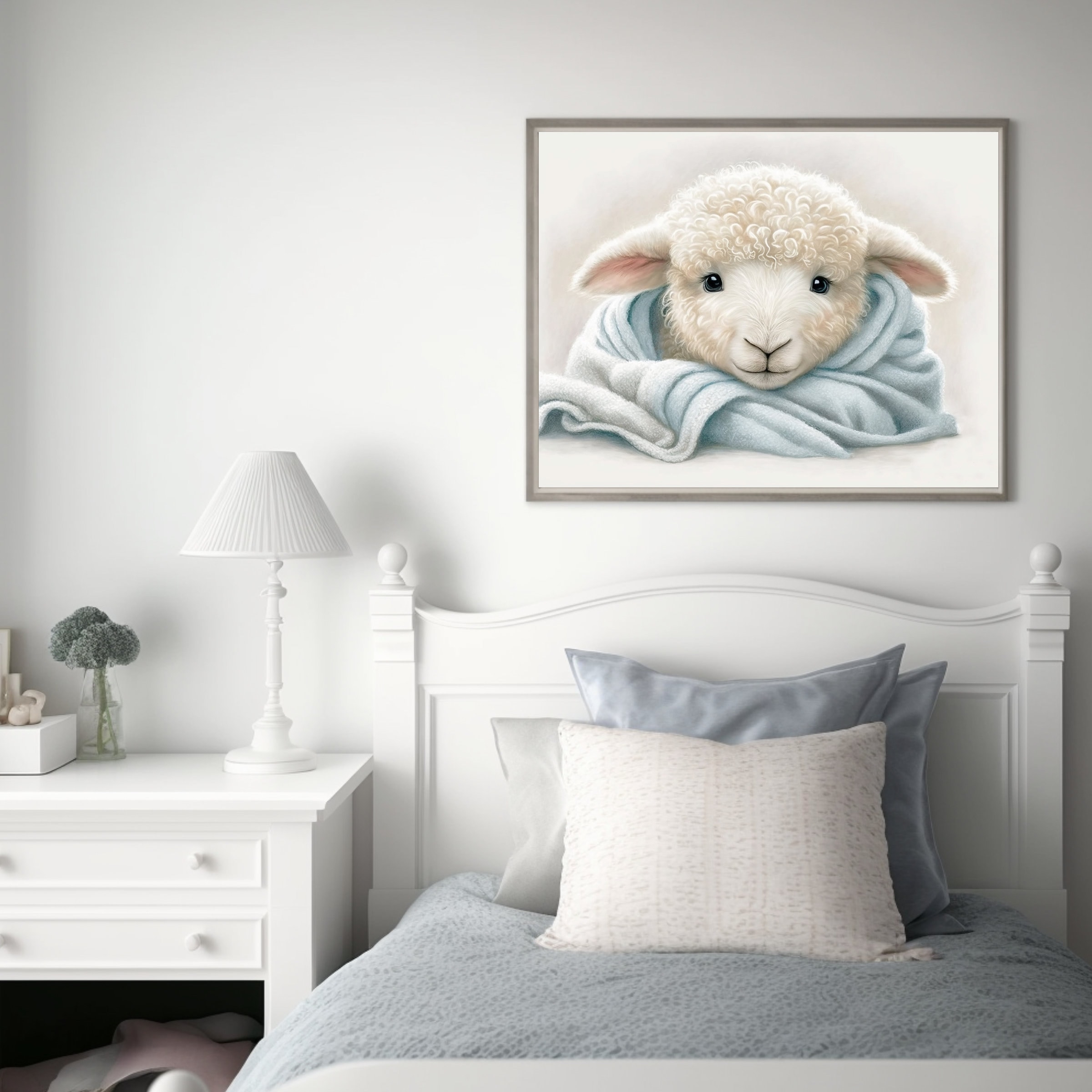Printable Art, Little Lamb Nursery Wall Art, Baby Boy Blue Lamb, Tiny ...