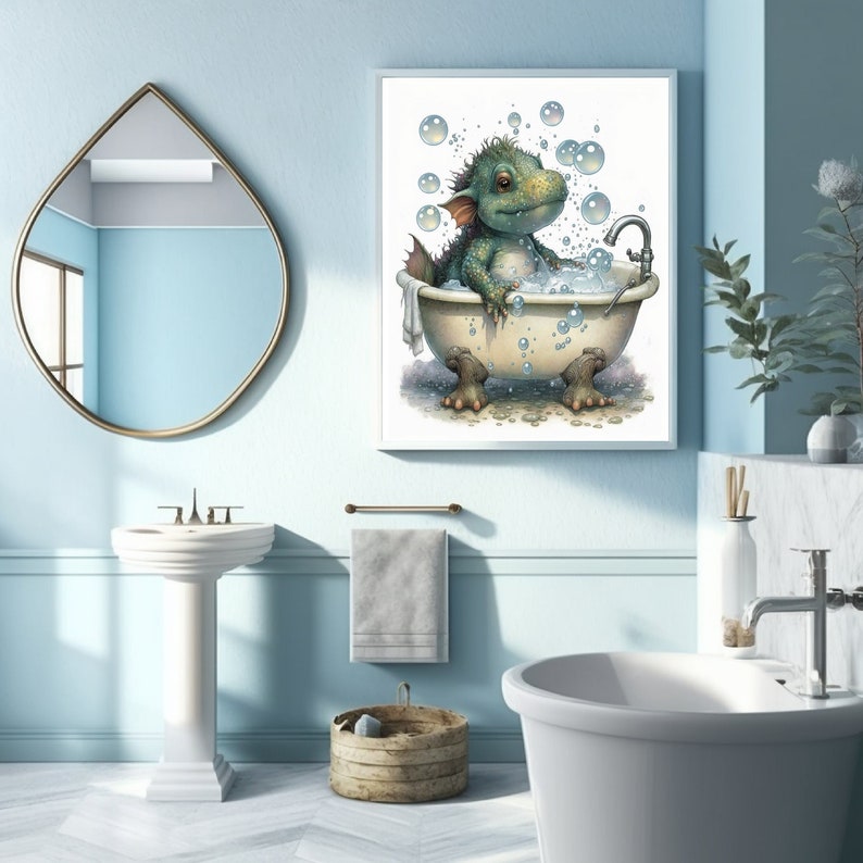 Printable Wall Art, Dragon Wall Art, Cute Baby Dragon, Bathroom Print ...