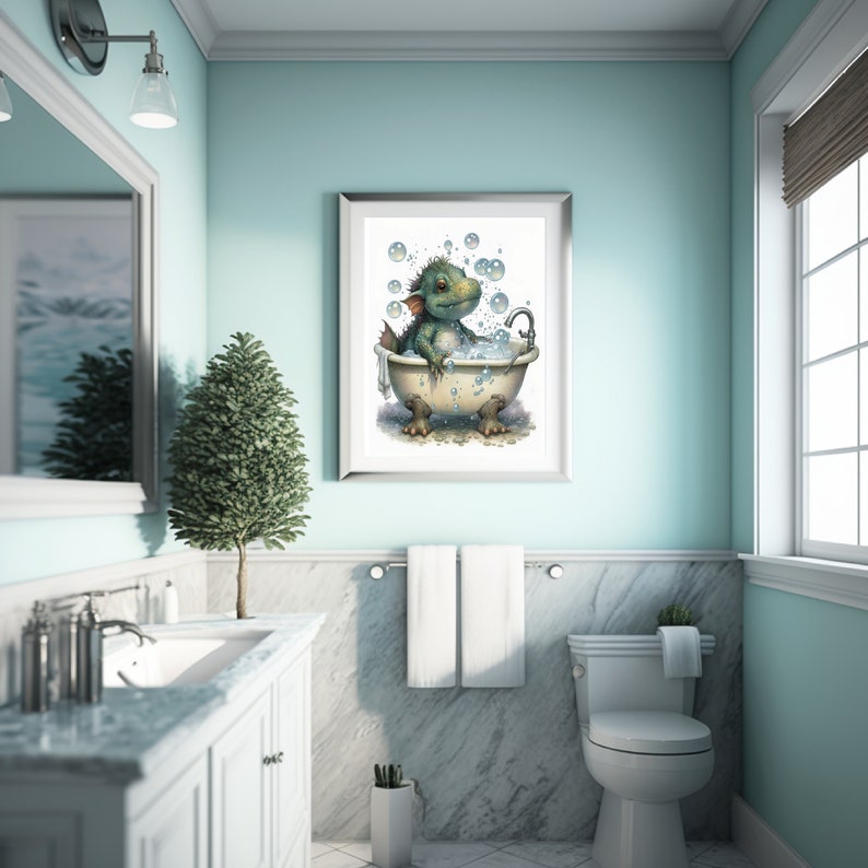 Printable Wall Art, Dragon Wall Art, Cute Baby Dragon, Bathroom Print ...