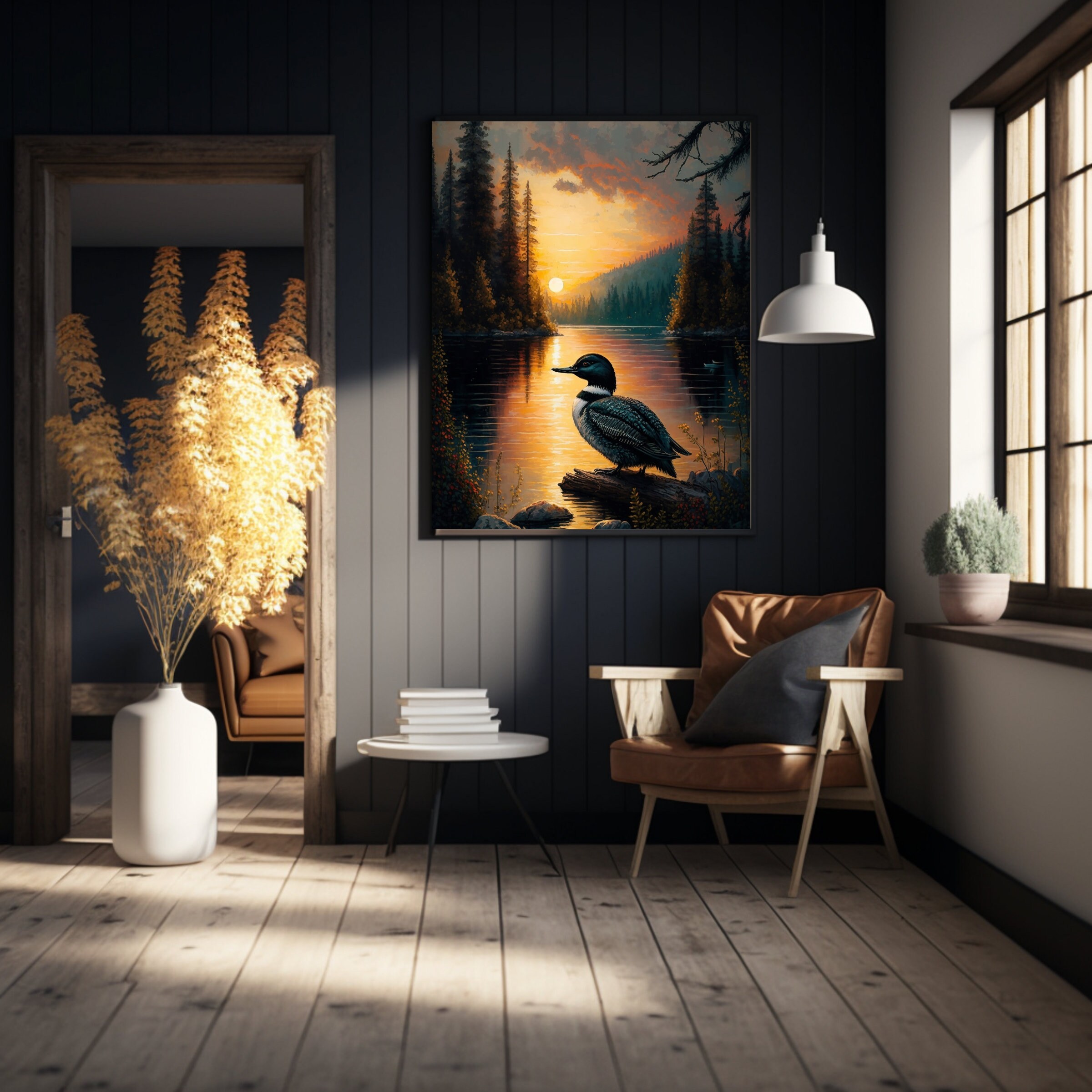 Printable Wall Art Sunset Loon Lake Common Loon Loon Decor - Etsy