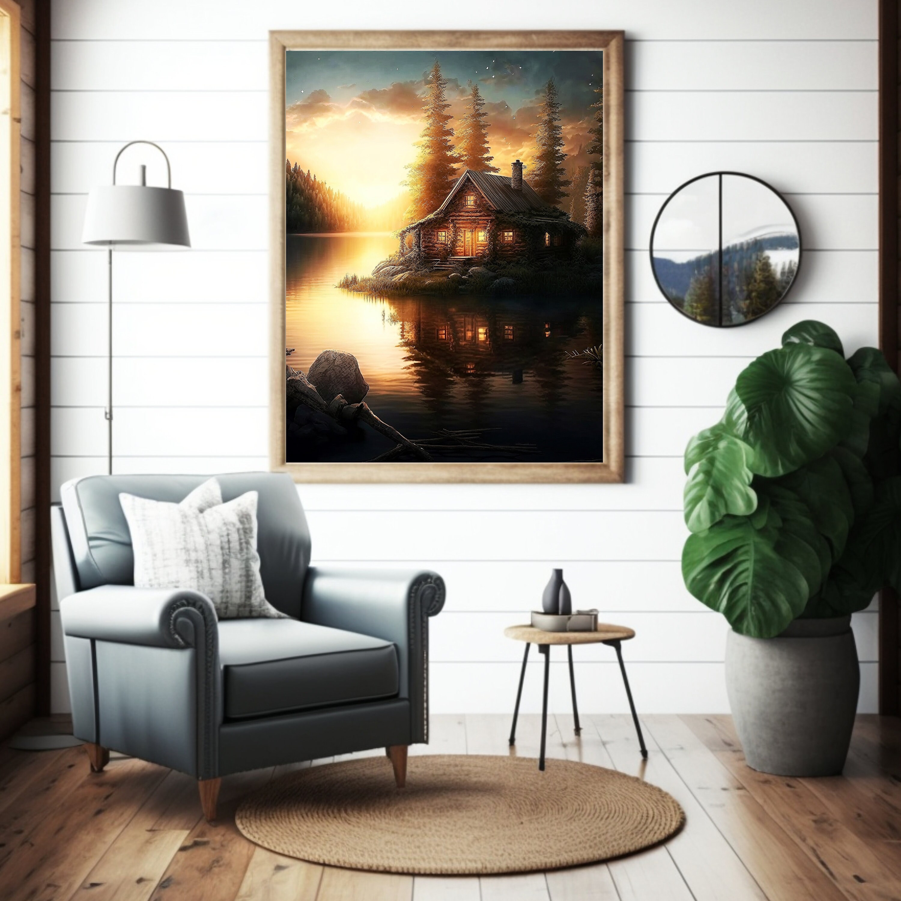 Printable Wall Art, Sunset Lake Cabin Decor, Mountain Poster, Relaxing ...