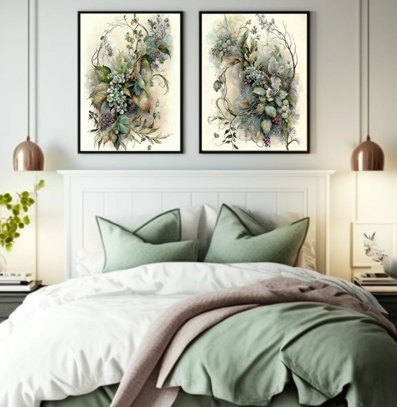 Printable Art Set of 2, Mediterranean Art, Bloomcore, Sage Green Wall ...
