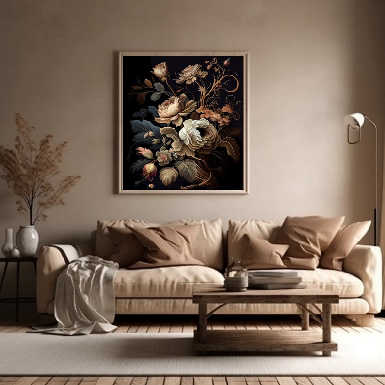 Printable Art, Dark Floral Print, Earth Tone Wall Art, Dark Academia ...