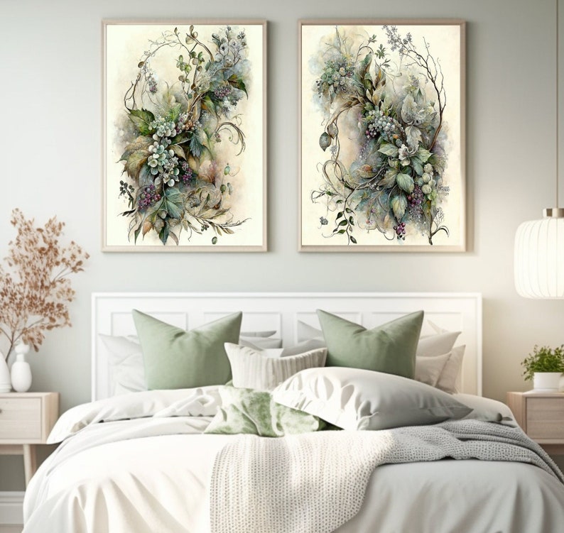 Printable Art Set of 2, Mediterranean Art, Bloomcore, Sage Green Wall ...