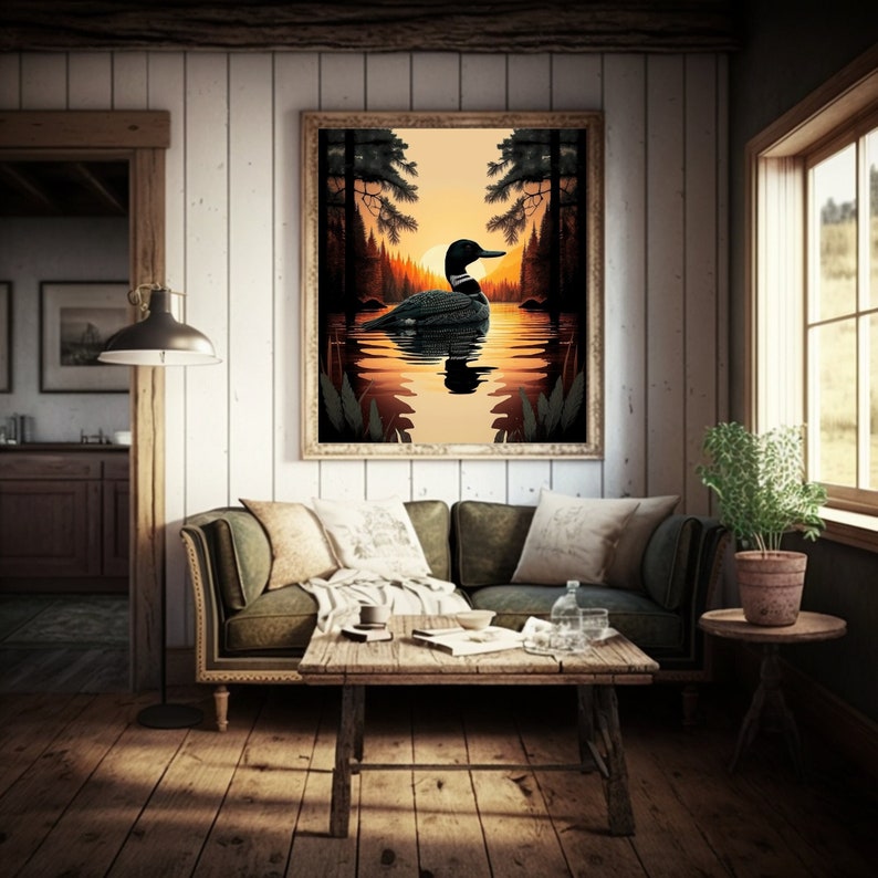 Printable Wall Art, Loon Lake, Loon Digital Download, Common Loon, Loon ...