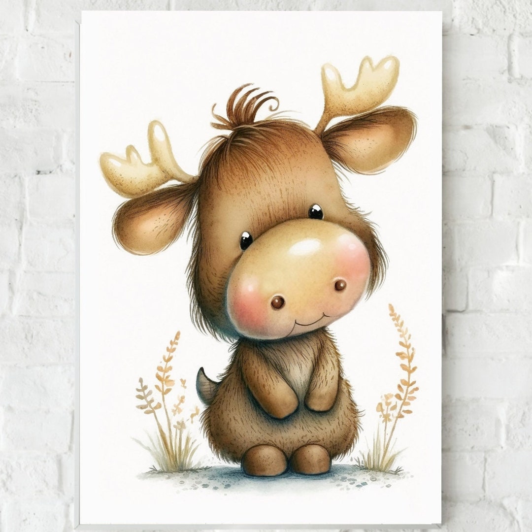 Printable Art, Cute Baby Moose Nursery, Baby Forest Animals Prints ...