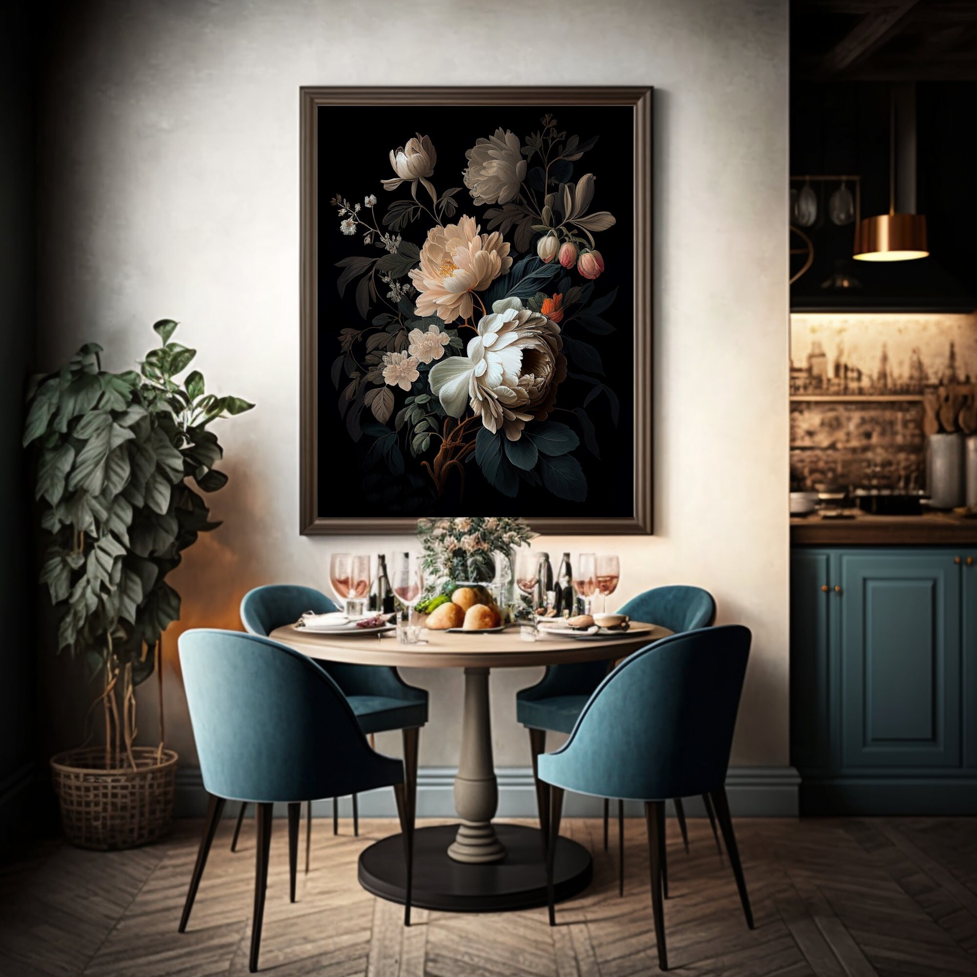 Printable Art, Dark Botanical Print, Peony Painting, Dark Academia ...