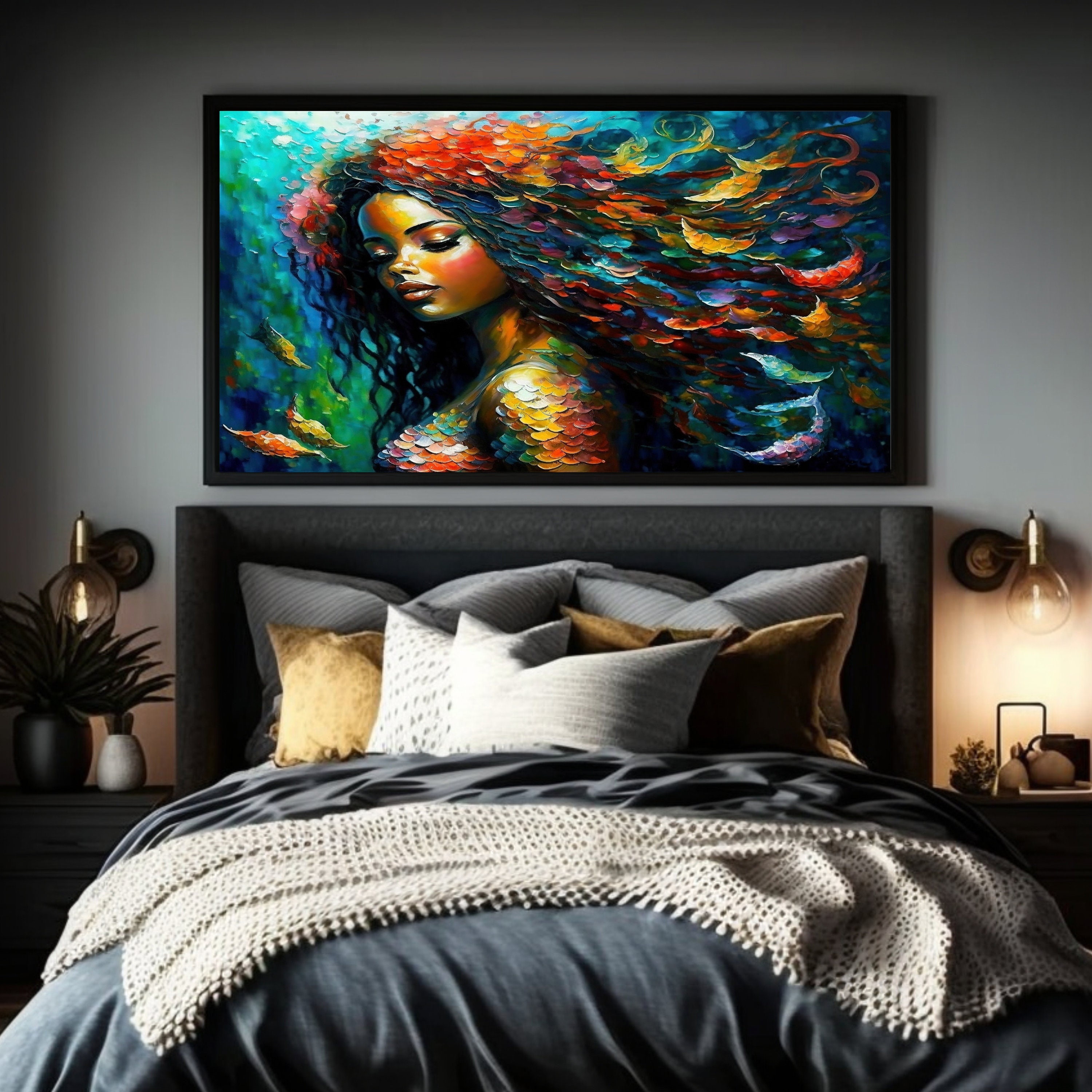 Printable Wall Art Black Beauty Mermaid Modern Mermaid Wall - Etsy