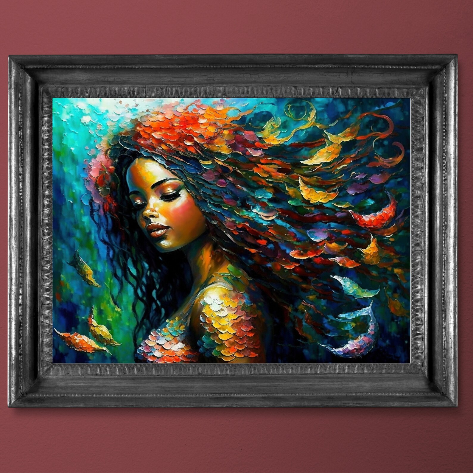 Printable Wall Art, Black Beauty Mermaid, Modern Mermaid Wall Art ...
