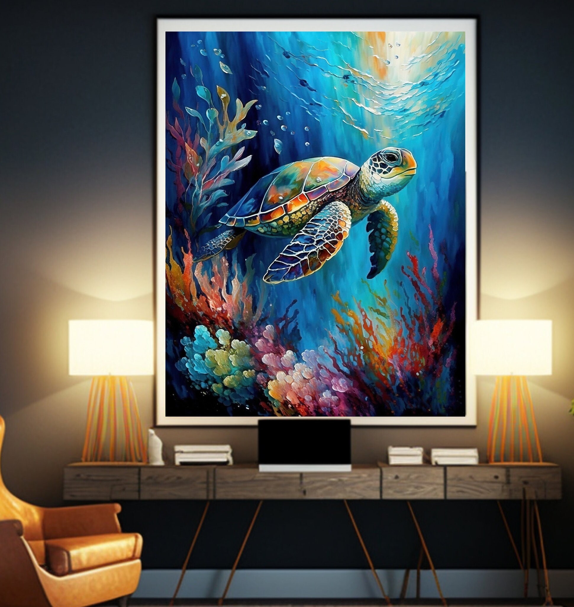 Printable Wall Art, Sea Turtle Art, Turtle Lover Gifts, Abstract Ocean ...