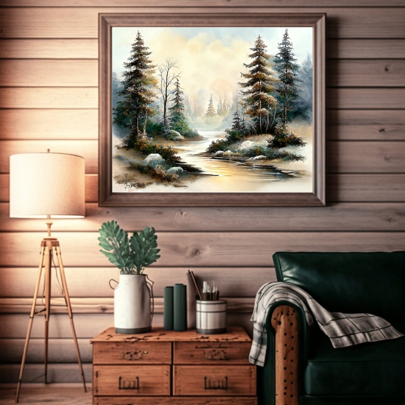 Printable Art, Lazy River, Pine Tree Wall Art, Nature Inspired Decor ...