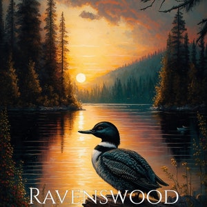 Printable Wall Art, Sunset Loon Lake, Common Loon, Loon Decor, Custom ...