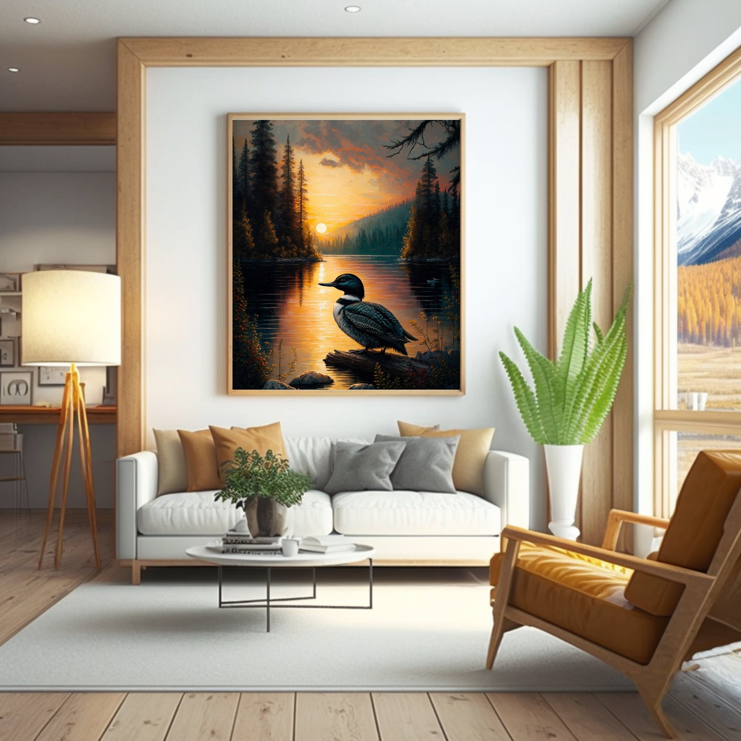 Printable Wall Art, Sunset Loon Lake, Common Loon, Loon Decor, Custom ...
