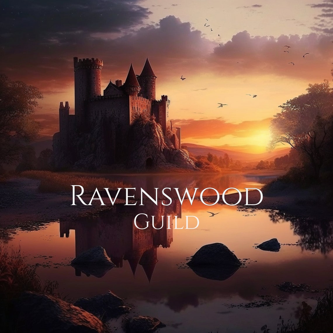 Moody Castle Print, Beautiful Sunset, Riverside, High Fantasy, Digital ...