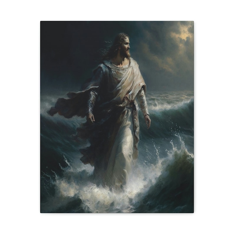 Jesus in the Storm, Wall Canvas Art, Christian Art, Jesus Walking on ...