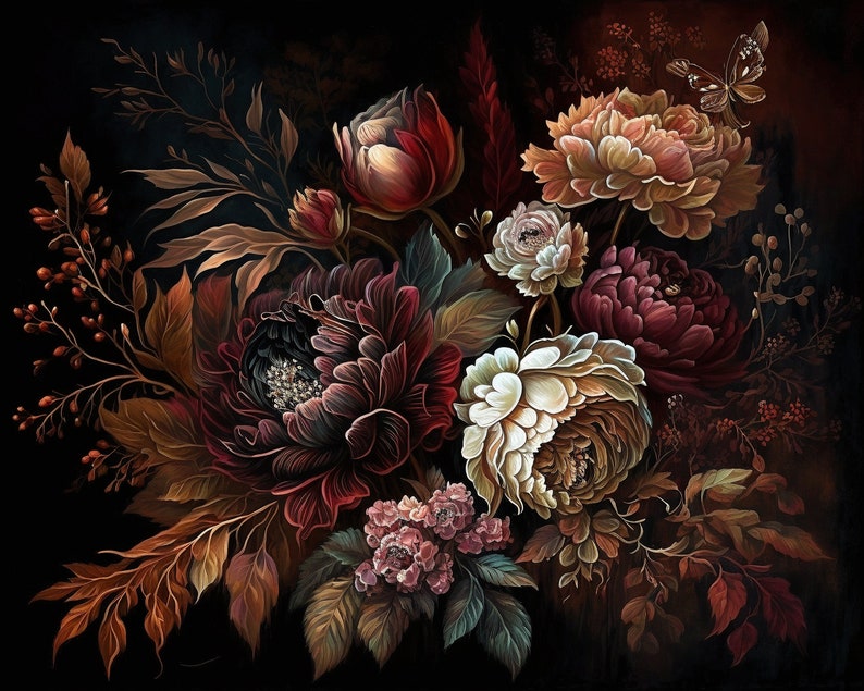 Printable Art Dark Floral Print Dark Cottagecore Decor Dark - Etsy